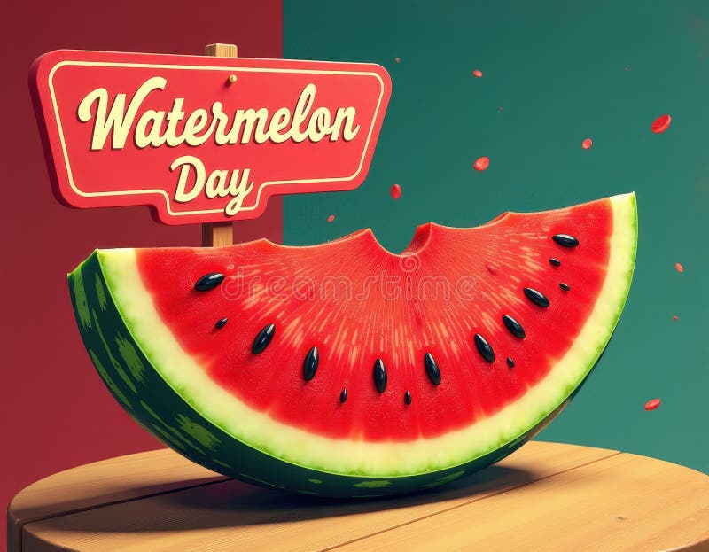 Juicy Watermelon Slice with Watermelon Day Sign - Summer Fruit Concept ...