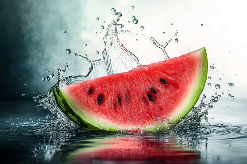 Juicy Watermelon Slice with Splash, Fresh Summer Fruit, Refreshing Treat Stock Illustration ...