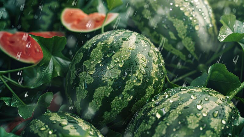 Fresh Watermelons in the Rain Stock Illustration - Illustration of ...