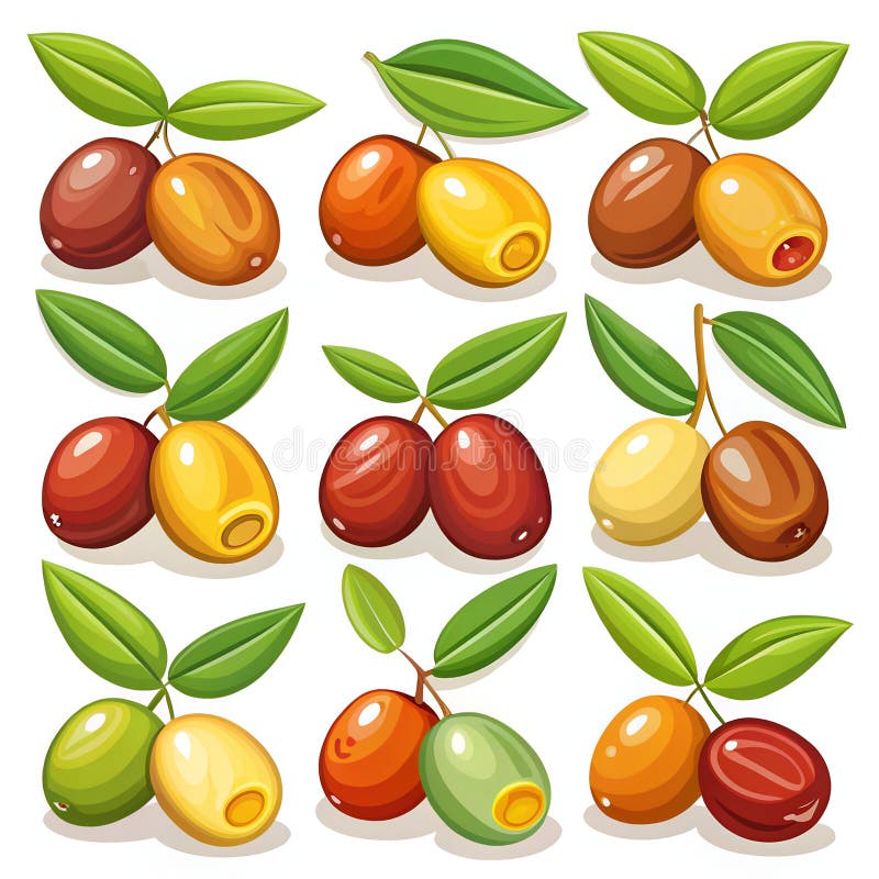 Jujube Icon Set in Flat Vector Style Stock Illustration - Illustration ...