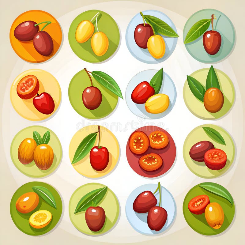 Jujube Icon Set in Flat Vector Style Stock Illustration - Illustration ...