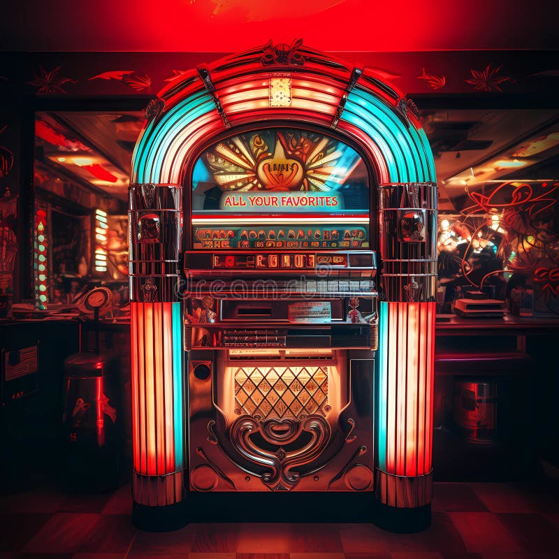 Colorful Jukebox in Dark Busy Bar Stock Illustration - Illustration of ...