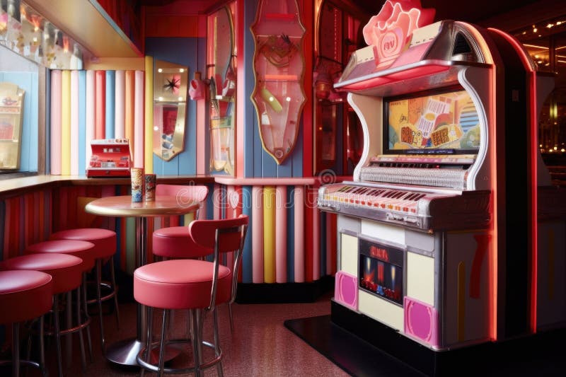 Jukebox in a Retro Milkshake Bar Setting Stock Illustration ...
