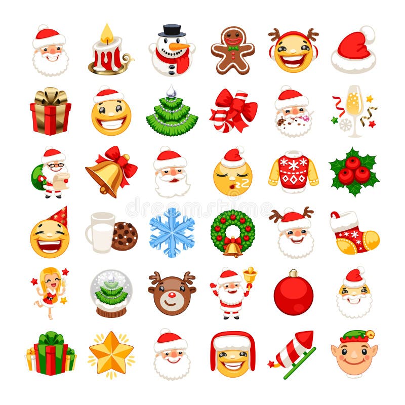 Uppsättning Av Jul Emojis Som Isoleras På Vit Bakgrund Stock ...