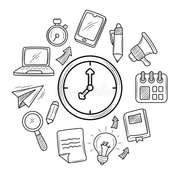 Business Time Management, Black White Vector Style Stock Vector ...