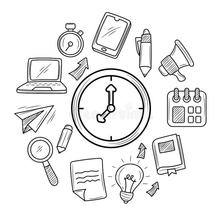 Business Time Management, Black White Vector Style Stock Vector ...