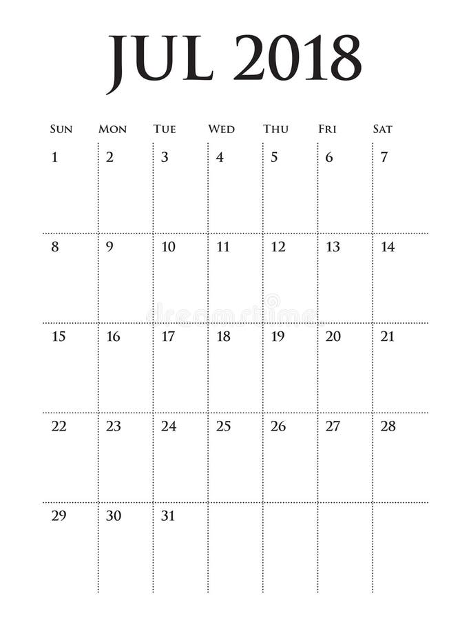 Juli 2018 Kalender stock abbildung. Illustration von datum - 99433049