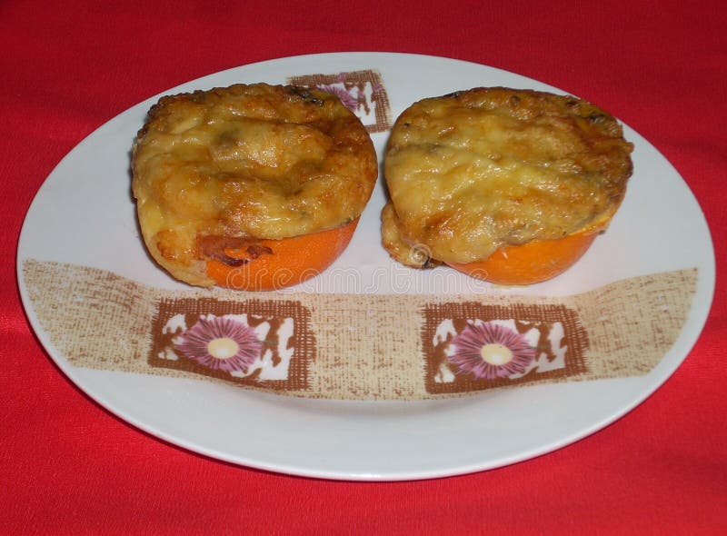 Julienne with Chicken and Mushrooms in Orange Stock Image - Image of ...