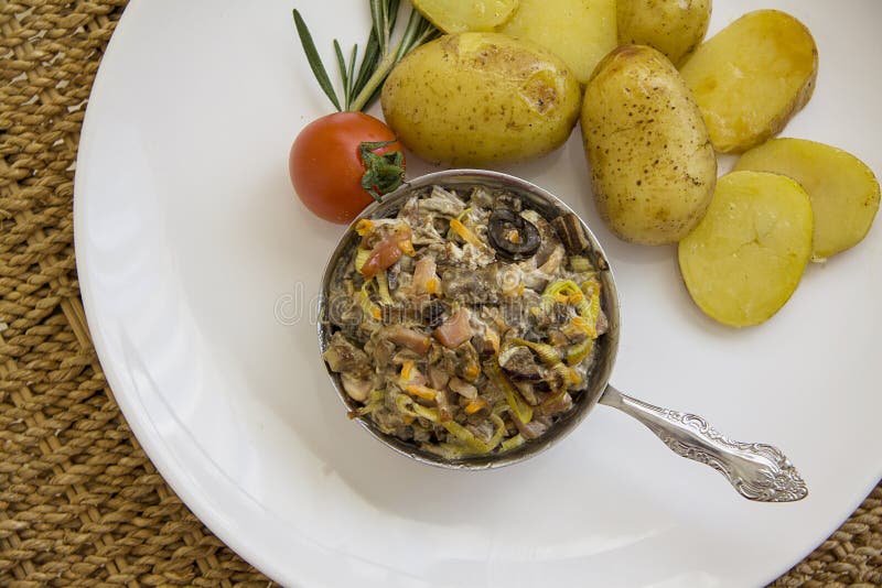 Julienne and Grilled Potato on Straw Table Stock Image - Image of ...