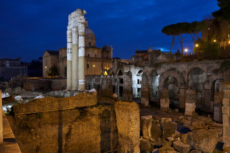 Julius Caesar Forum by Night, Rome - Italy Stock Photo - Image of foro ...
