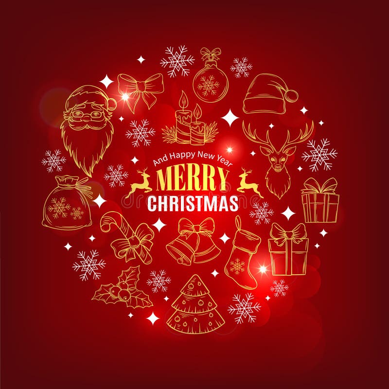 Julkort Med Dekorativa Symboler Vektor Illustrationer - Illustration av ...