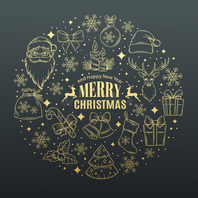 Julkort Med Dekorativa Symboler Vektor Illustrationer - Illustration av ...