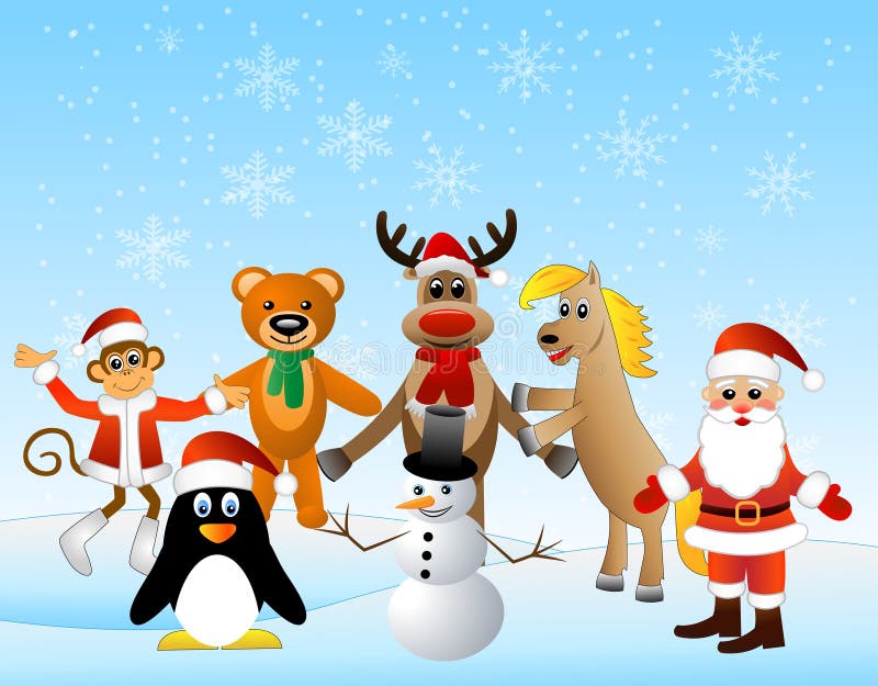 Julkort med djur vektor illustrationer. Illustration av tecken - 60233702