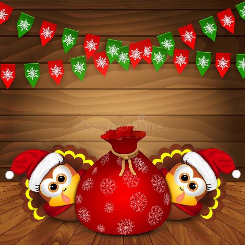Julkort med roliga kalkon vektor illustrationer. Illustration av hatt ...
