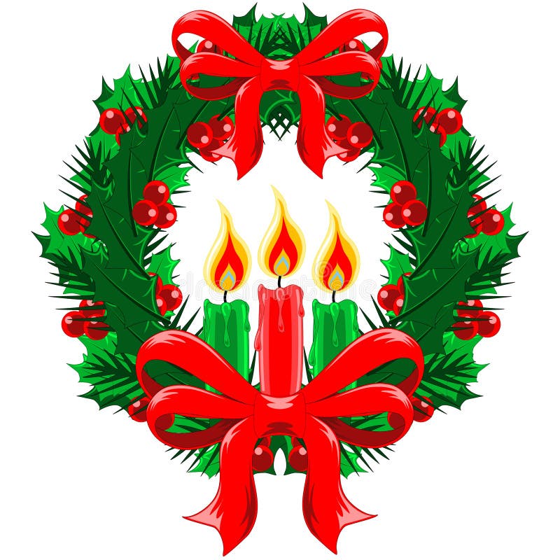 Julkrans Med Pilbågar Och Stearinljus Vektor Illustrationer ...