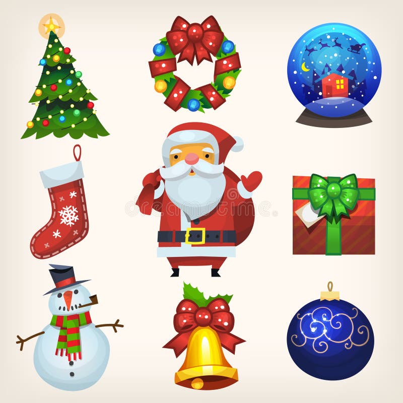 Julpynt och symboler vektor illustrationer. Illustration av utformning ...