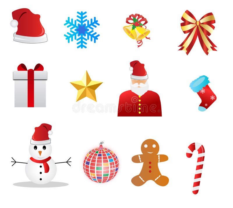 Uppsättning Av Plana Julsymboler Ferietecken Och Symboler Stock ...