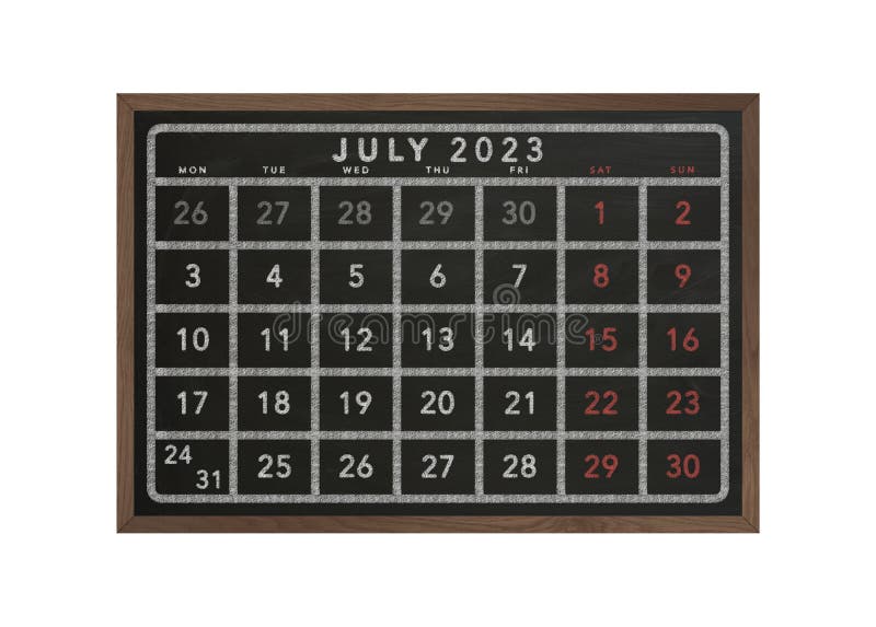 2023 July Black Chalkboard Calendar Stock Image - Image of busy ...