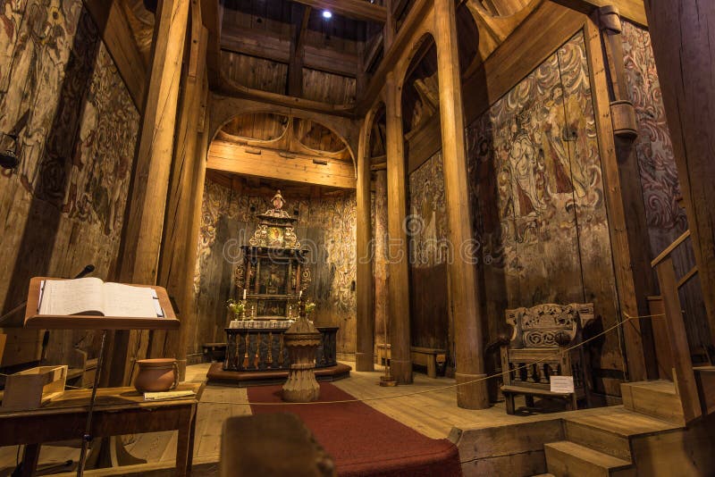 Inside Gol Stave Church (Gol Stavkirke) - Oslo, Norway Stock Photo ...