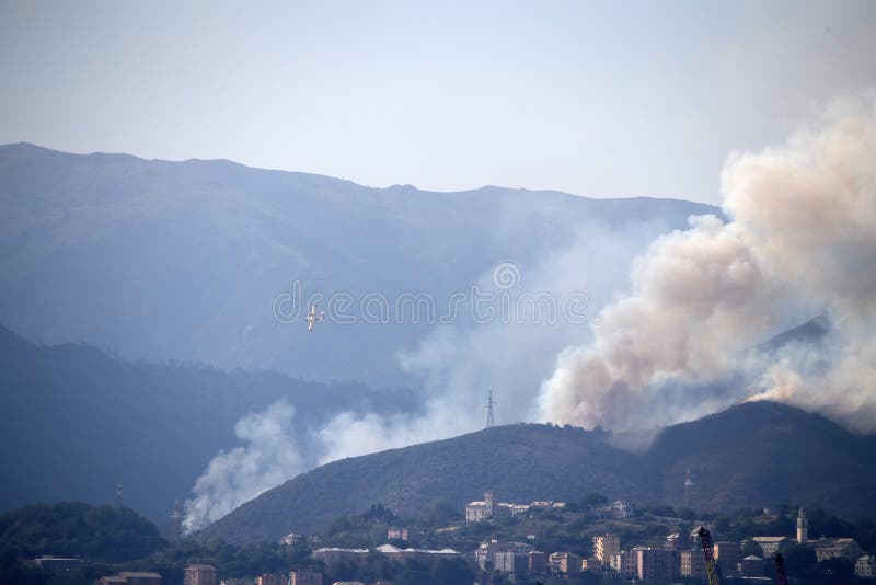 July 2022 Big Fire on Genoa Hills Stock Photo - Image of mediterranean ...
