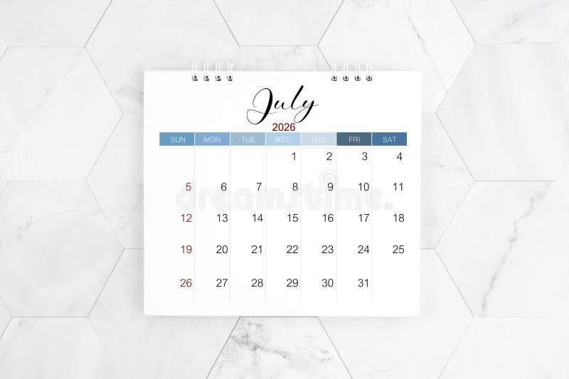 July 2026 Blank Desk Calendar on Marble Table, Flat Lay Stock ...