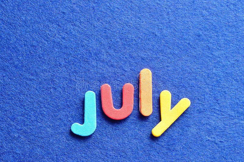 July on a blue background stock image. Image of blue - 110359063