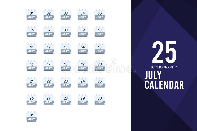 25 July Calendar Flat Icon Pack. Vector Illustration Stock Vector ...