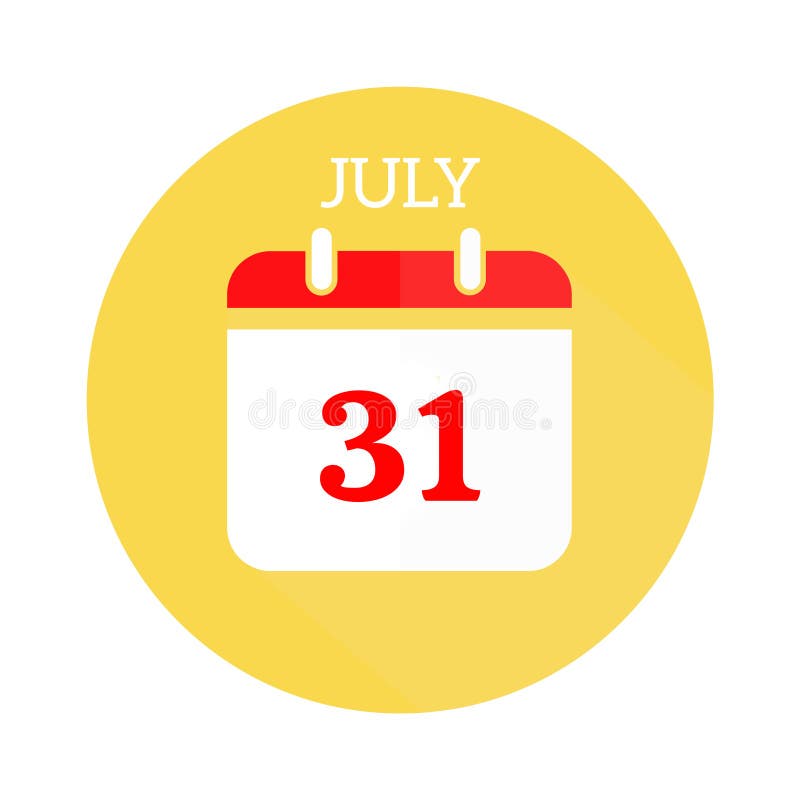 July 31 Calendar Flat Icon with Red Numbers Stock Illustration ...