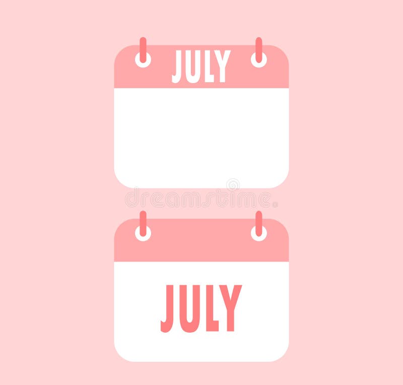 July Calendar Icon on Red Background.Two Flat Style Stock Illustration ...