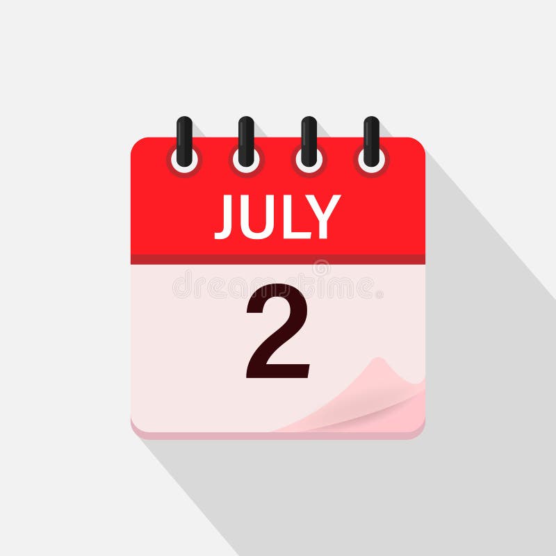 July 2, Calendar Icon with Shadow. Day, Month. Flat Vector Illustration ...