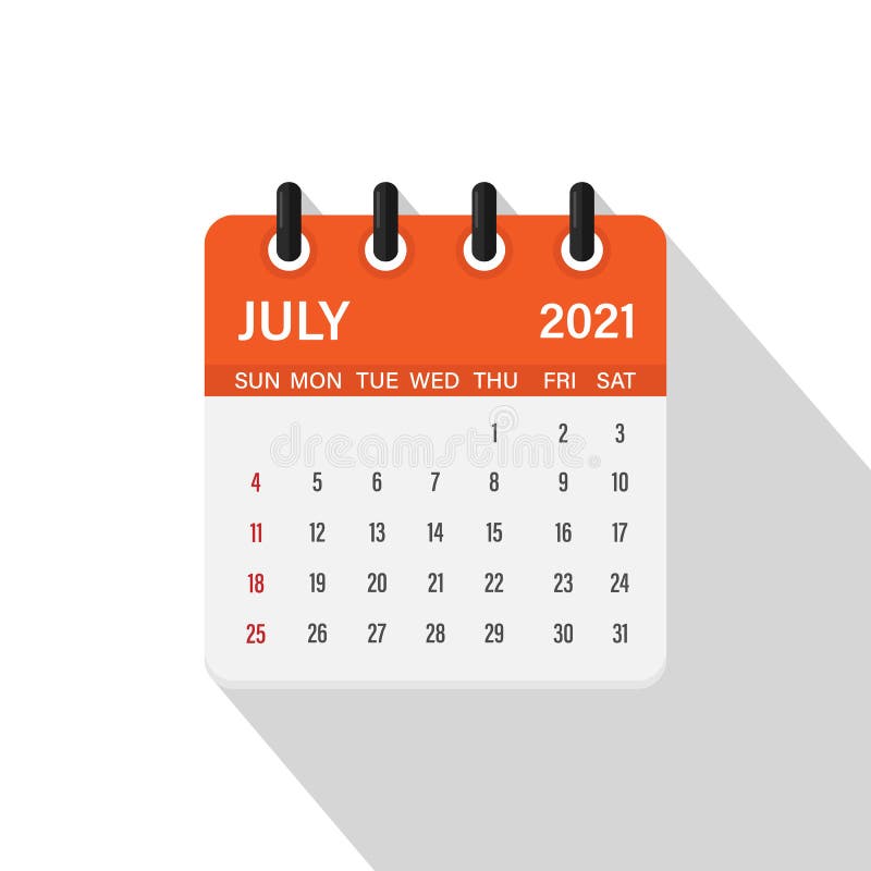 July 2021, Calendar Icon with Shadow. Day Month Year. Flat Vector ...