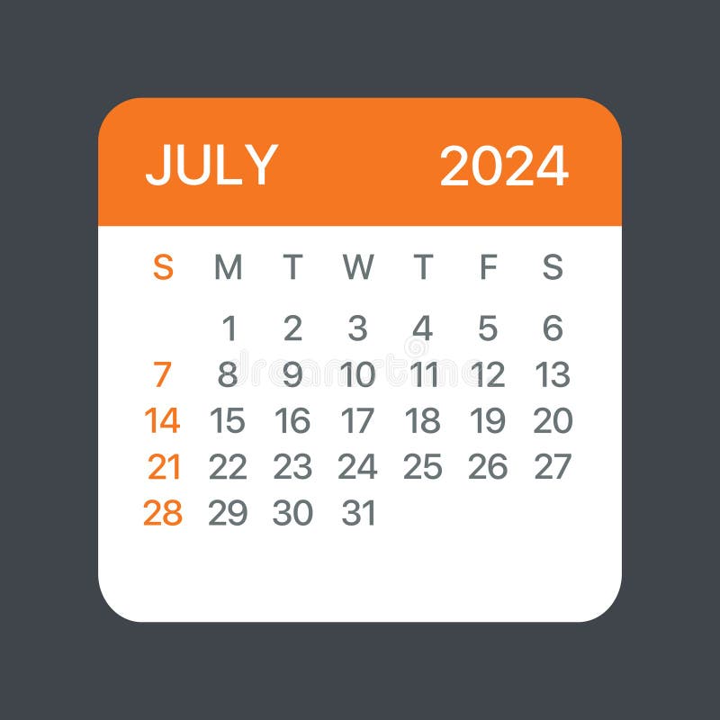 July 2024 Calendar Green Leaf - Vector Illustration. Week Starts on ...