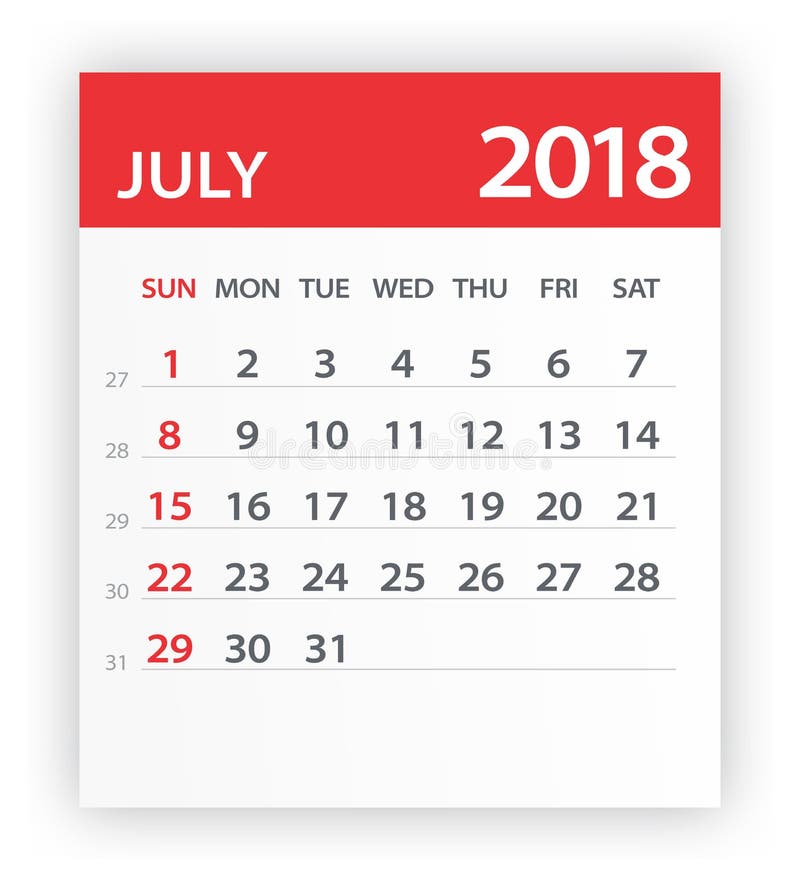 July 2018 Calendar Red Leaf - Illustration Stock Illustration ...