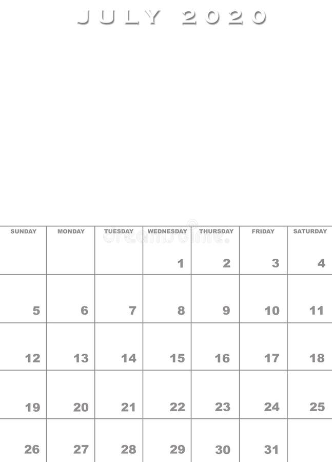 July 2020 Calendar Template Stock Illustration - Illustration of days ...