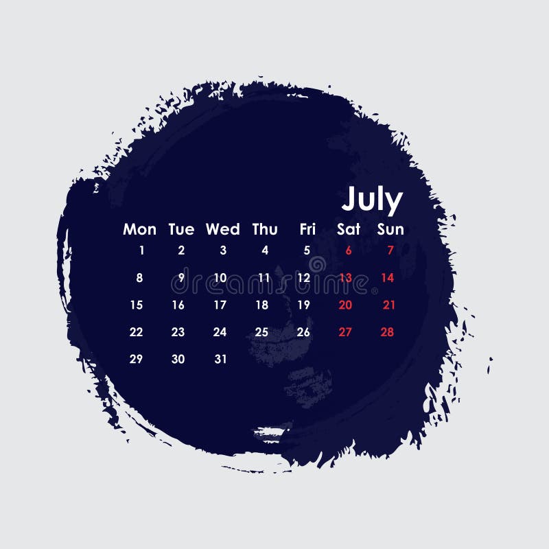 July 2019 Calendar Template.Starts from Monday.Vector Illustration ...