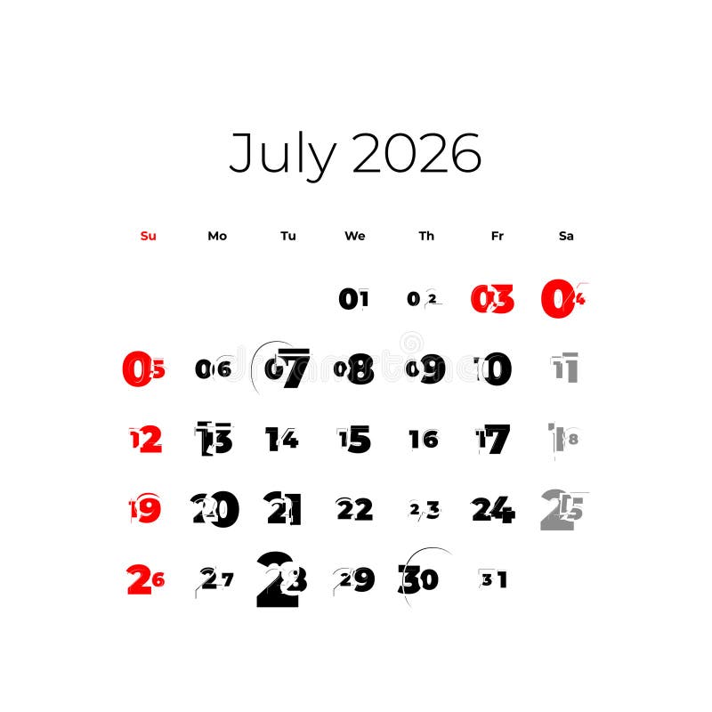 July 2026 calendar for USA stock vector. Illustration of date - 385377912