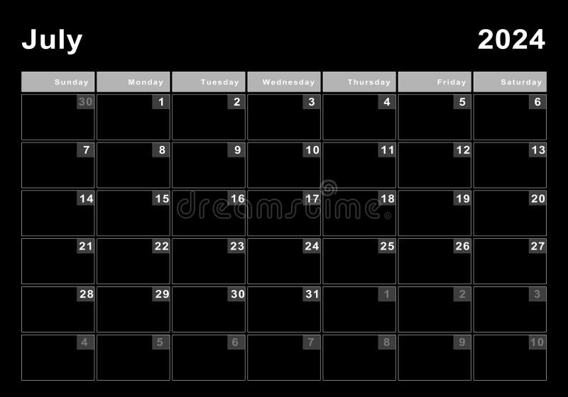 July 2024 Calendar, Week Start Sunday Stock Illustration - Illustration ...