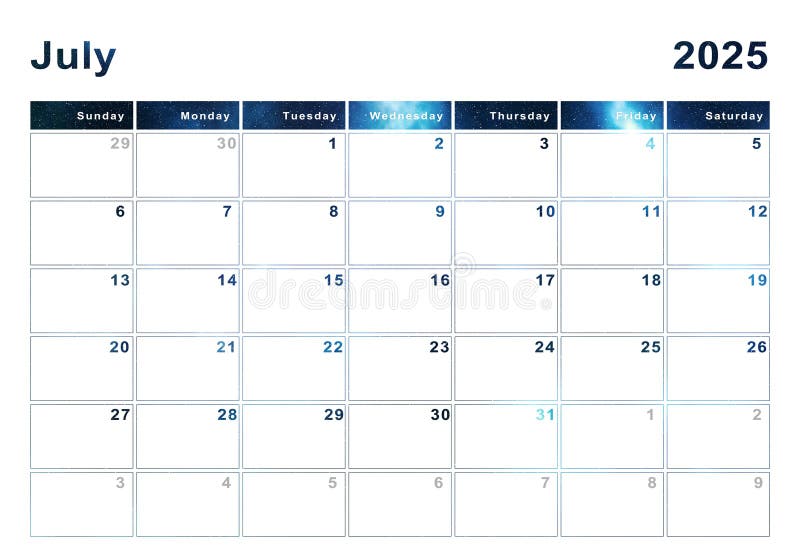 July 2025 Calendar Stock Illustrations – 4,899 July 2025 Calendar Stock ...