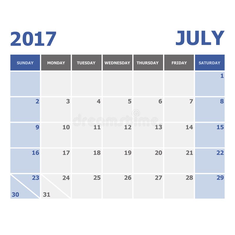 2017 July Calendar Week Starts on Sunday Stock Vector - Illustration of ...
