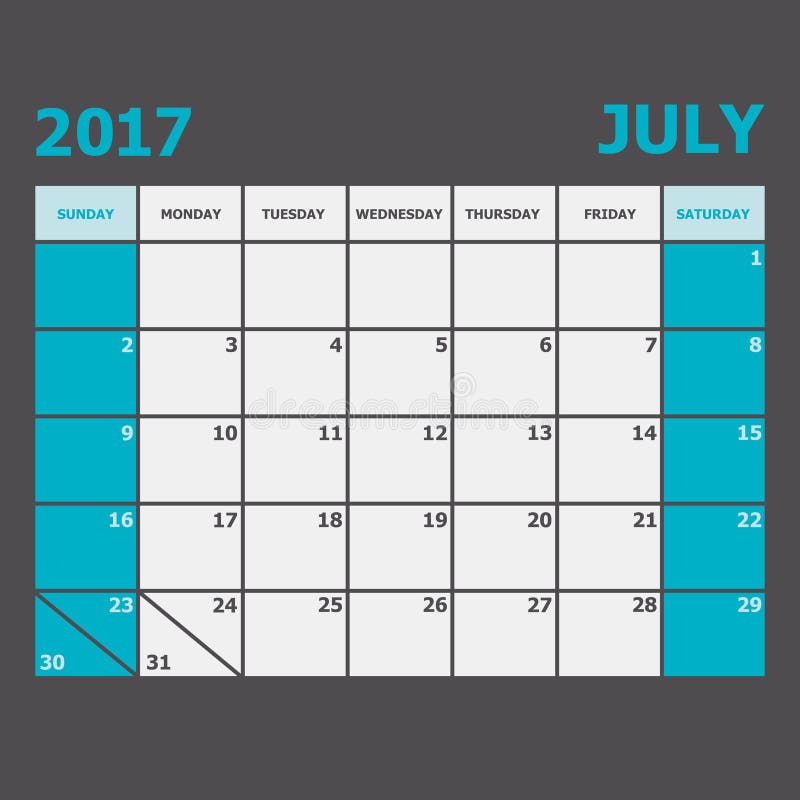 July 2017 Calendar Week Starts on Sunday Stock Vector - Illustration of ...