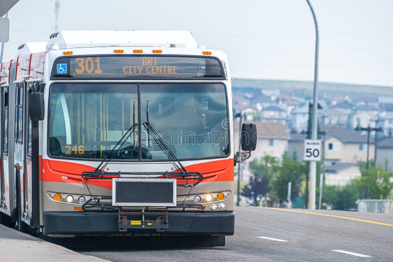July 16 2021 Calgary, Alberta Canada - Calgary Transit Bus Waiting at a ...