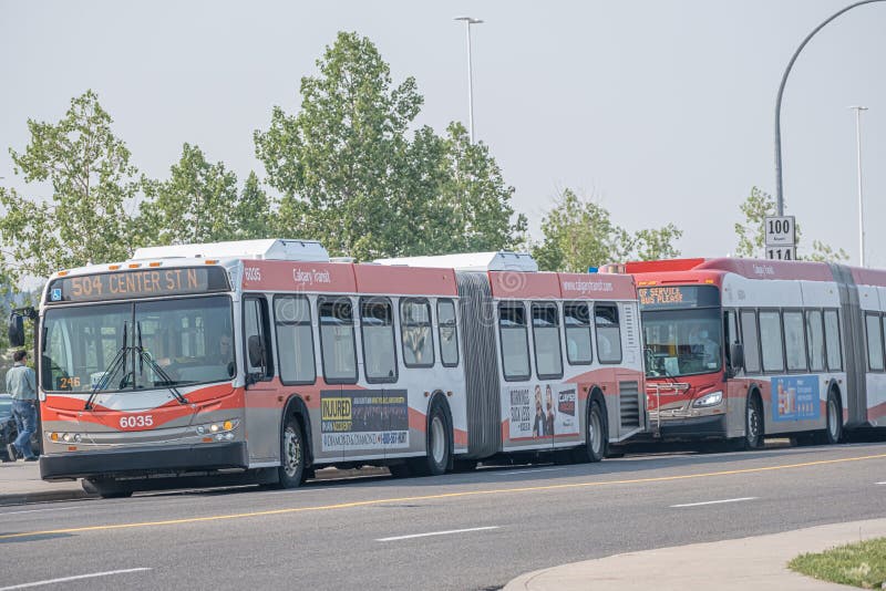 July 16 2021 Calgary, Alberta Canada - Calgary Transit Bus Waiting at a ...