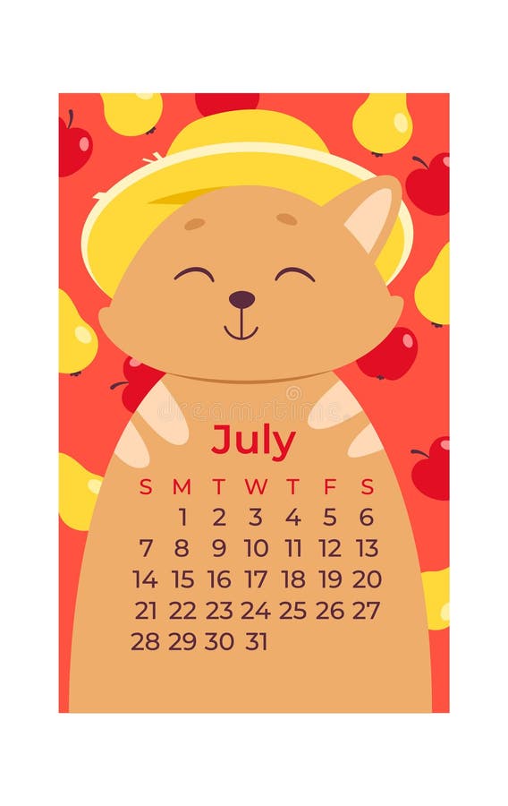 July Cat Calendar stock vector. Illustration of date - 277580045