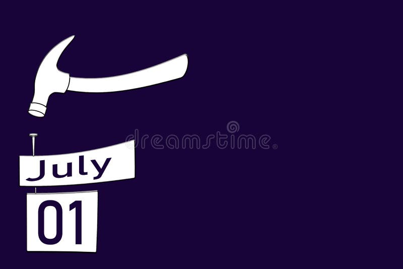 July 1. Date ,day, Month .calendar for the Month of July, on Blue ...