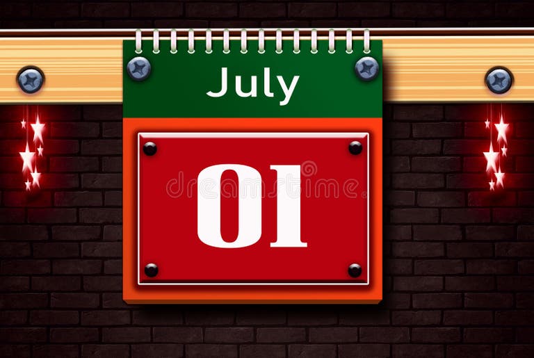 July 1. Date ,day, Month .calendar for the Month of July, on Bricks ...