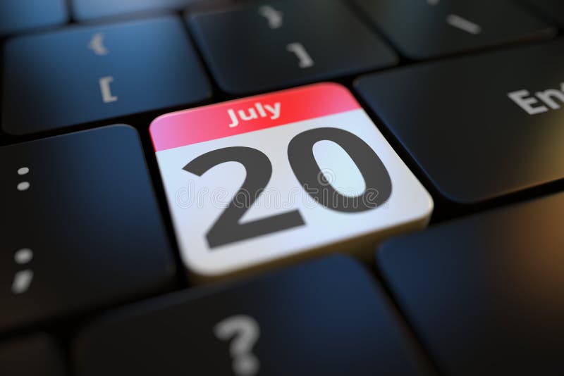 July 20 Date on a Keyboard Key, 3d Rendering Stock Illustration ...