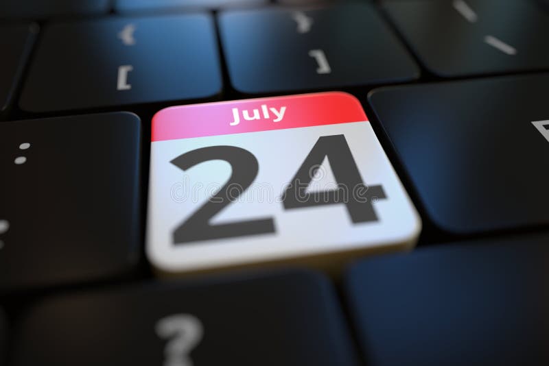 July 24 Date on a Keyboard Key, 3d Rendering Stock Illustration ...