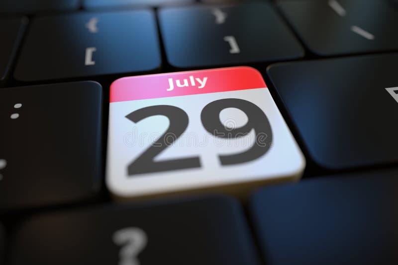 July 29 Date on a Keyboard Key, 3d Rendering Stock Illustration ...