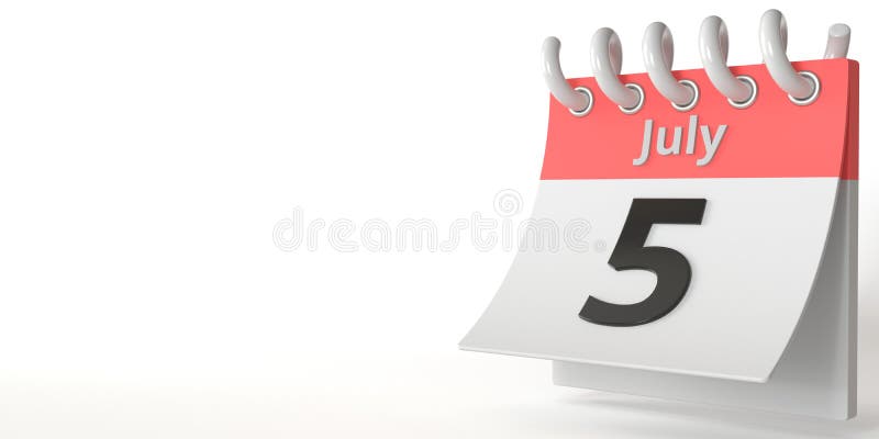 July 5 Date on a Tear-off Calendar, 3d Rendering Stock Illustration ...