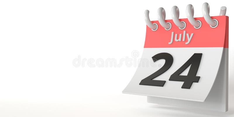 July 24 Date on a Tear-off Calendar, 3d Rendering Stock Illustration ...